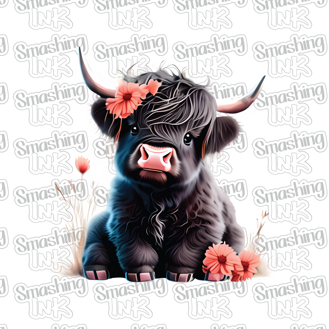 Floral Baby Highland Cow - Heat Transfer | DTF | Sublimation (TAT 3 BU ...