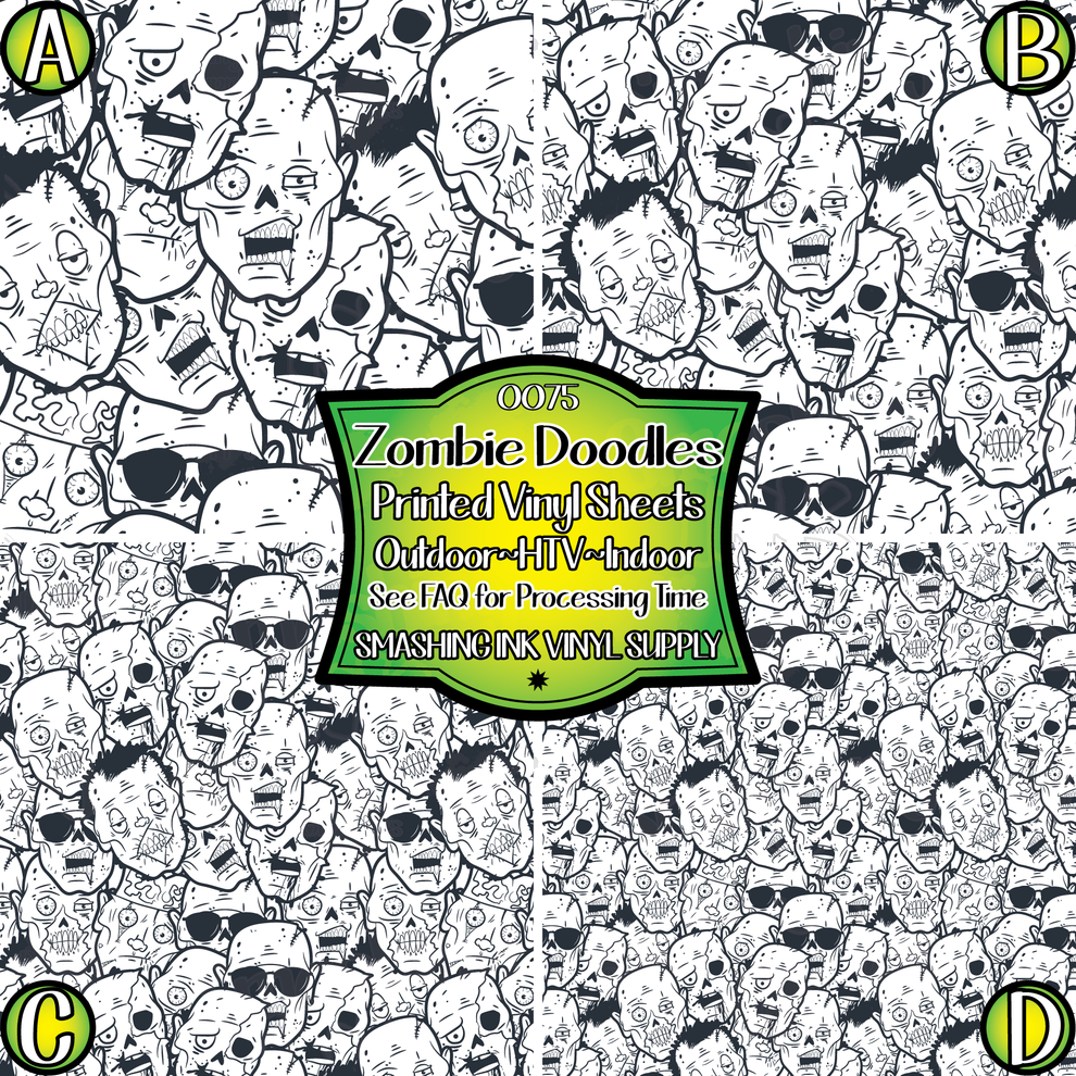 Zombie Doodles ★ Pattern Vinyl | Faux Leather | Sublimation (TAT 3 BUS ...